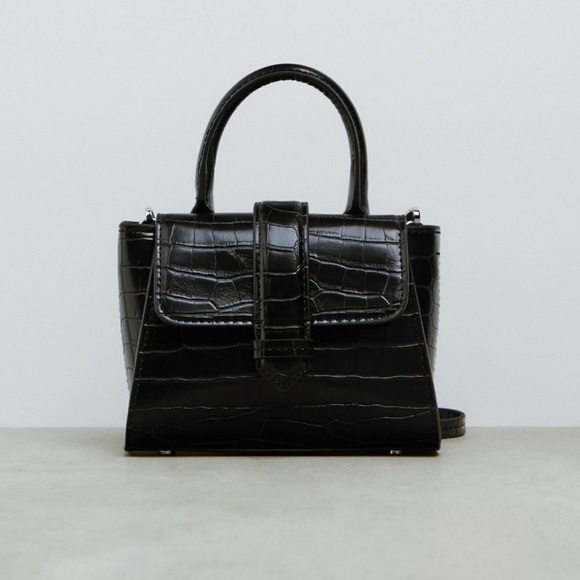 Zara | Bags | Bnwt Zara Faux Croc Black Crossbody Bag | Poshmark